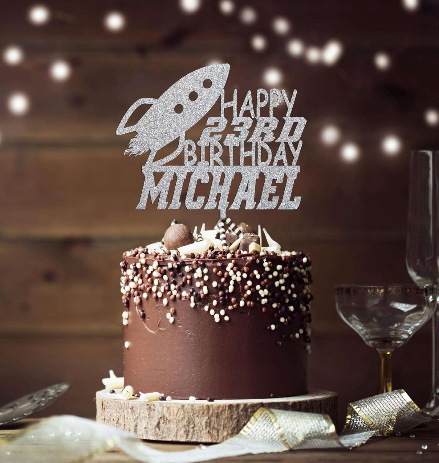 Rocketship Birthday Cake Topper-Spaceship Cake topper, name Outer Space ...