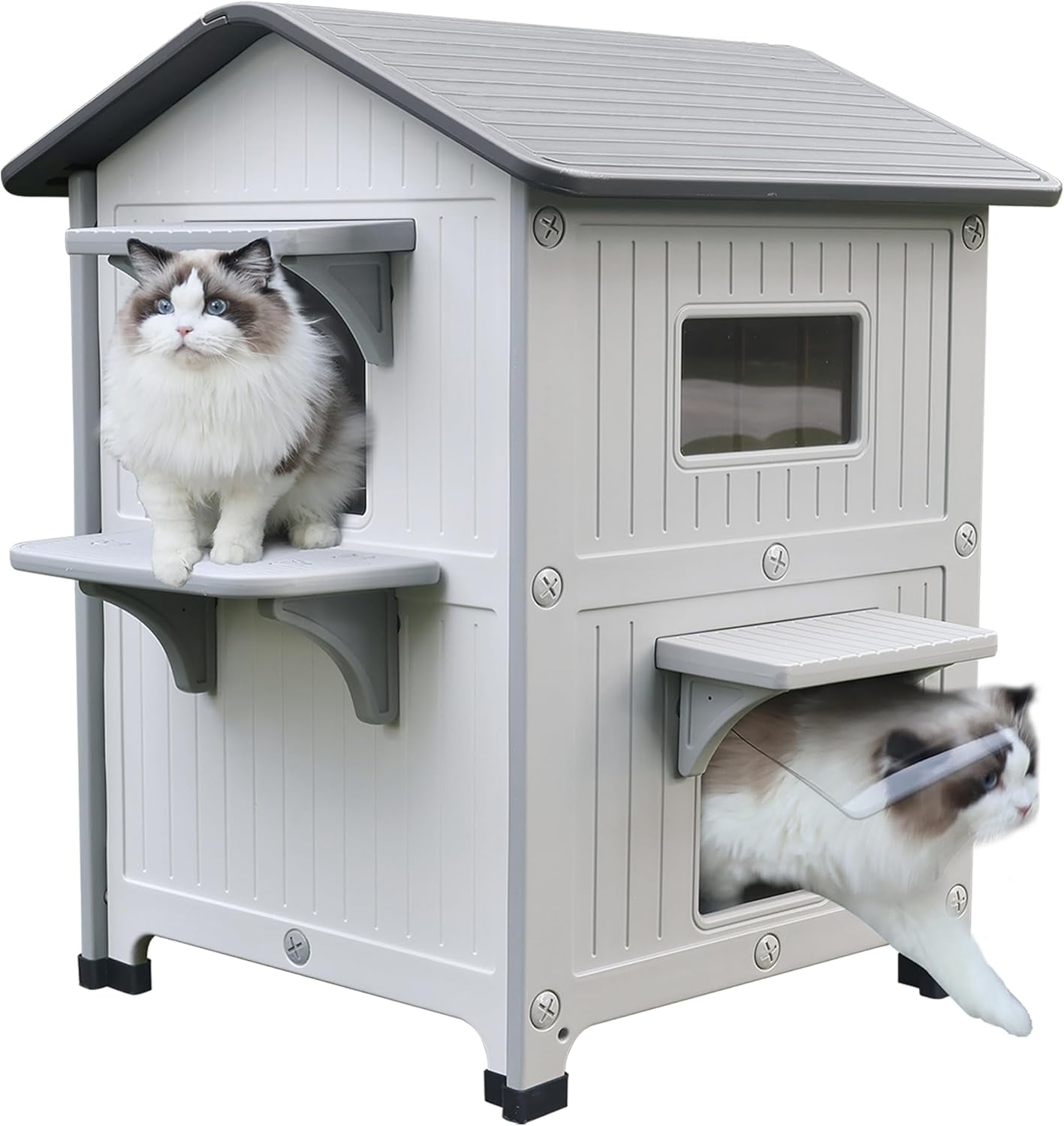 Rockever Luxury Plastic Outdoor Indoor Cat House with Escape Door ...