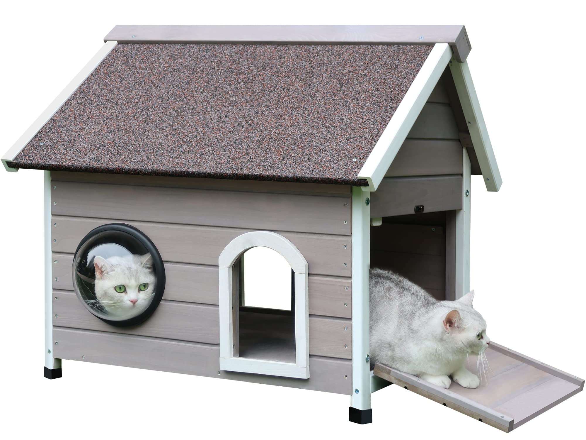 Rockever Weatherproof Outdoor Cat House, Small Pet Shelter with Dome ...