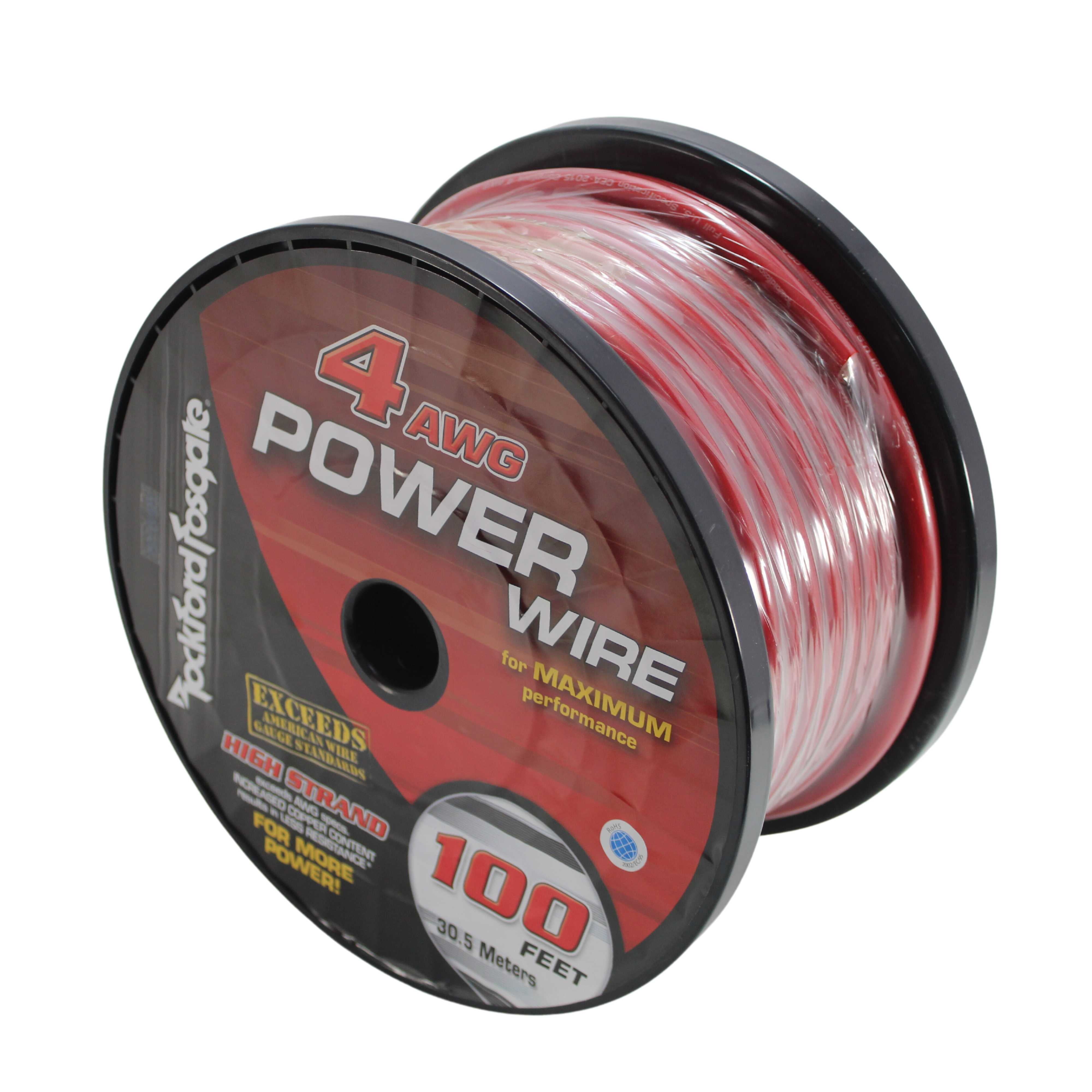 Rockford Fosgate 4 AWG 100% Oxygen Free Copper Power/Ground Wire Red LOT (5 Foot Coil) - Walmart.com