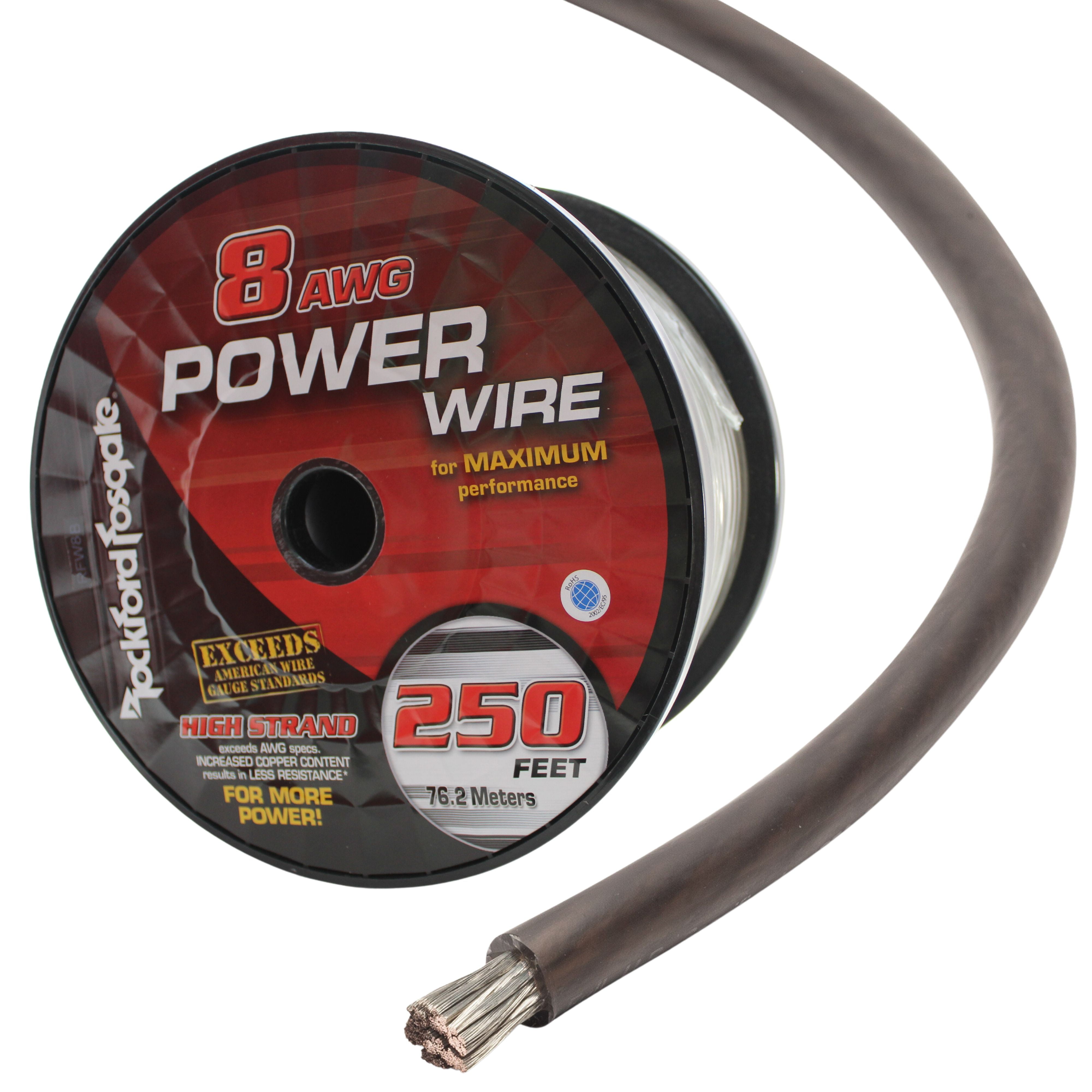 Rockford Fosgate 8 AWG 100% Oxygen Free Copper Power/Ground Wire Black ...