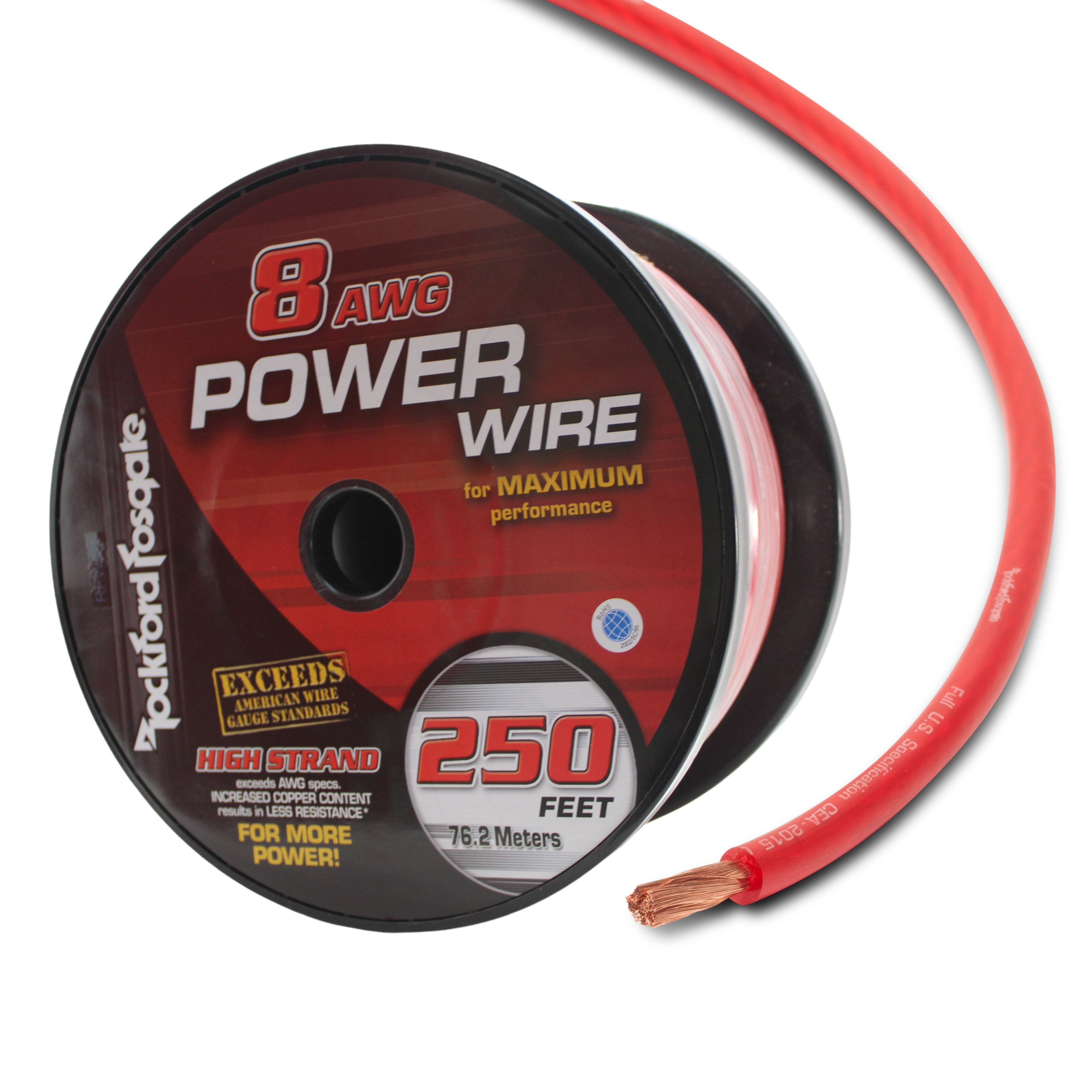 Rockford Fosgate 8 AWG 100% Oxygen Free Copper Power/Ground Wire Red ...