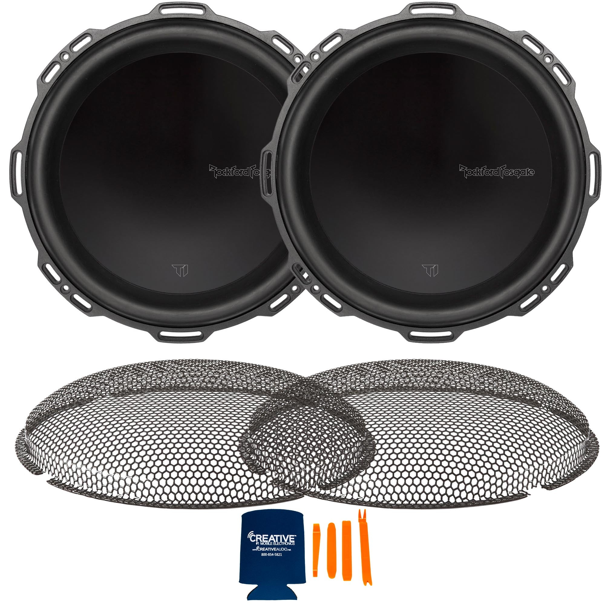 Rockford Fosgate T1D412 Power Series 12" Dual 4-Ohm Subs & T1SG-12 Mesh ...