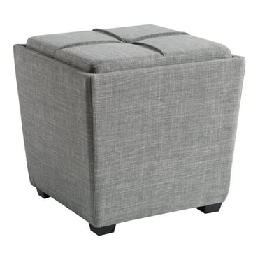 Better Homes & Gardens Round Tufted Storage Ottoman, Gray Faux Linen ...