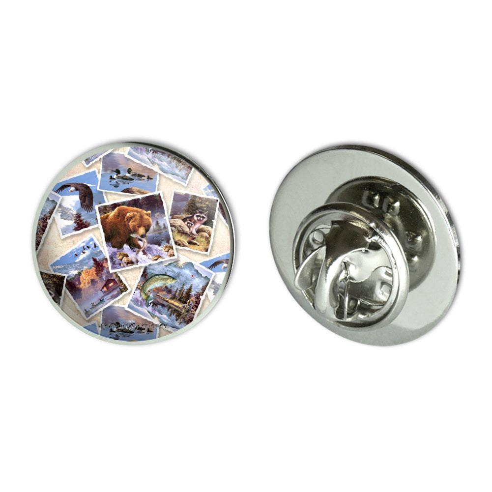 Rockies Mountain Life Fishing Bear Eagle Pattern Metal 0.75" Lapel Hat ...