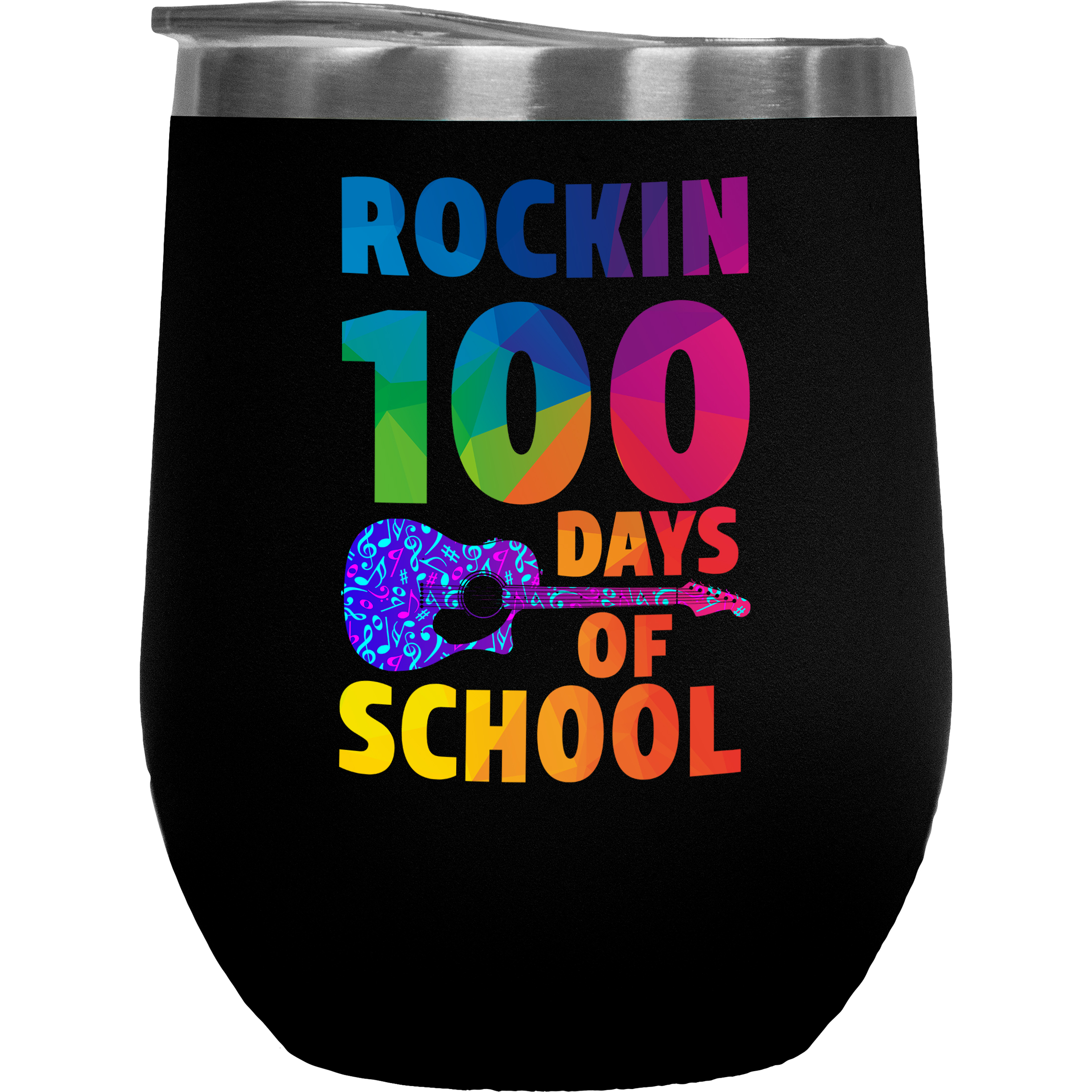 Rockin 100 Days of School with Guitar, Music Teacher, Black 12oz Wine ...