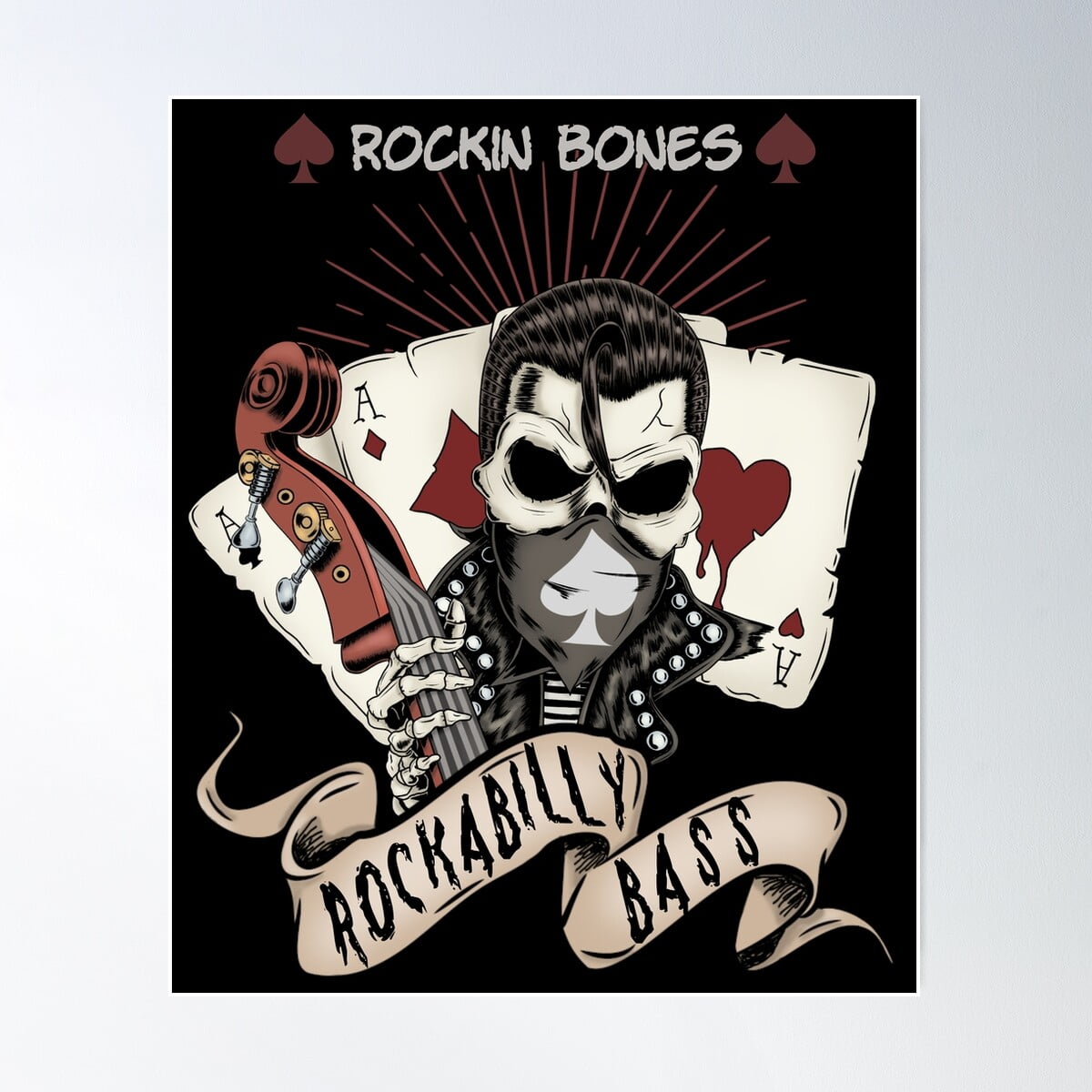 Rockin Bones Rockabilly Skull Bass Player Design Poster Wall Art ...