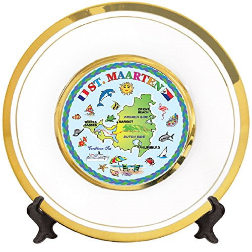 Rockin Gear Decorative Gold Rimmed Plate - St. Maarten Blue Map ...