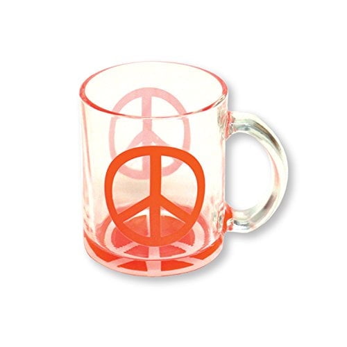 Mugs Glass Coffee Cups 11 oz, Neon Peace Sign Mug with Handle - Clear ...