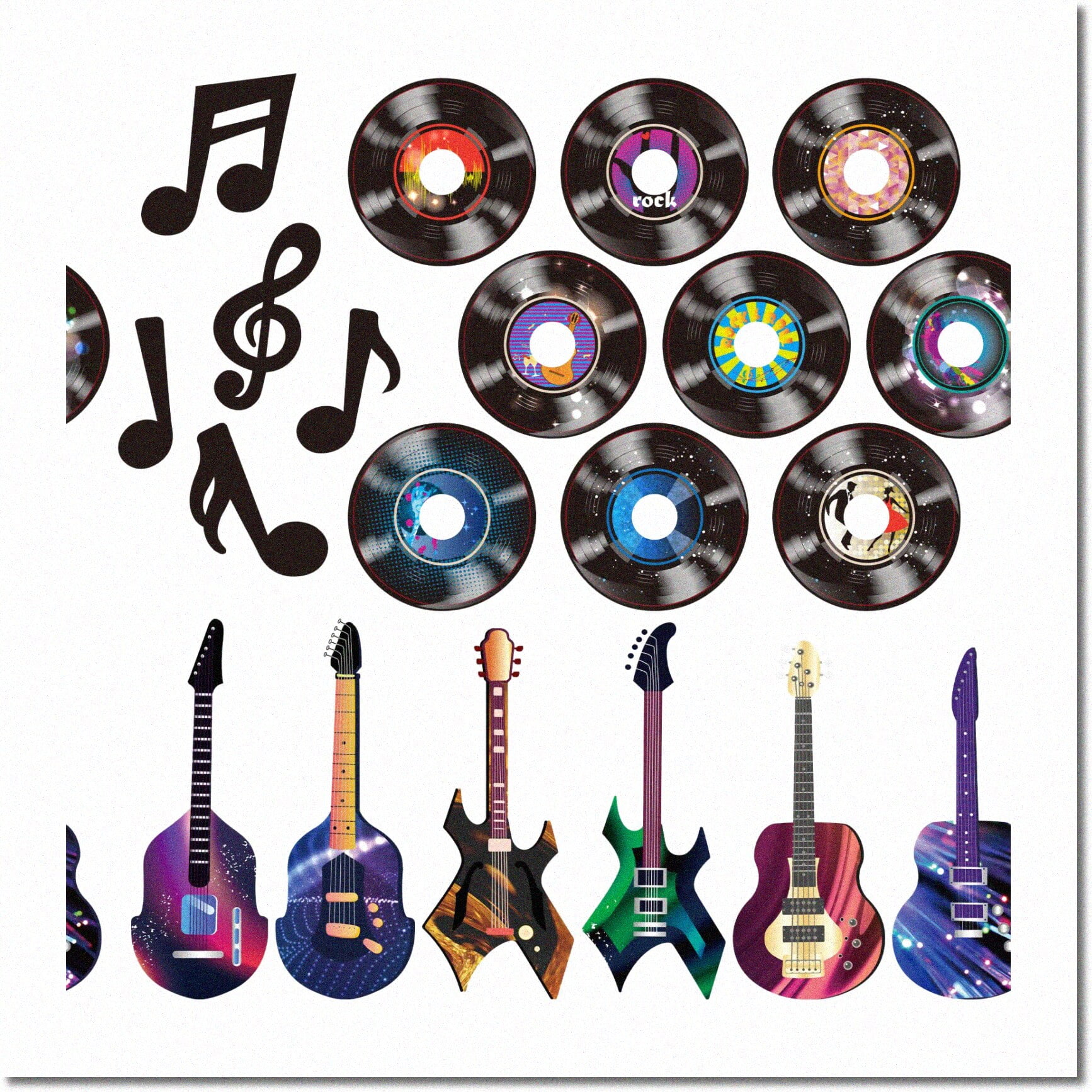 Rockin' Melodies Party Pack: 40 Musical Notes, Record Cutouts, Guitar ...