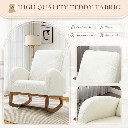 Rocking Accent Chair for Nursery, Modern Boucle Upholstered Glider ...