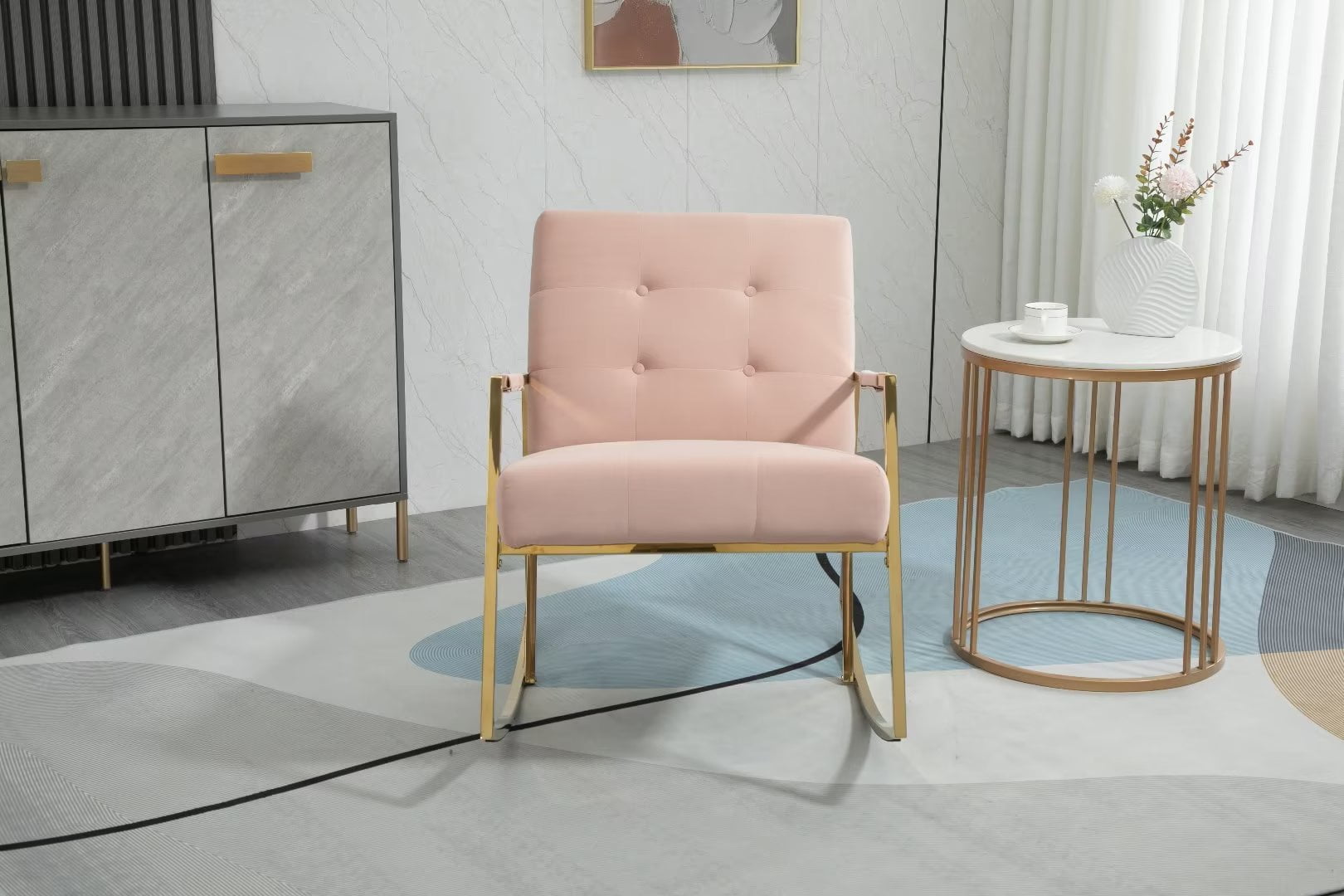 Rocking Accent Chair, Velvet Upholstered Rocking Chair with Stainless ...