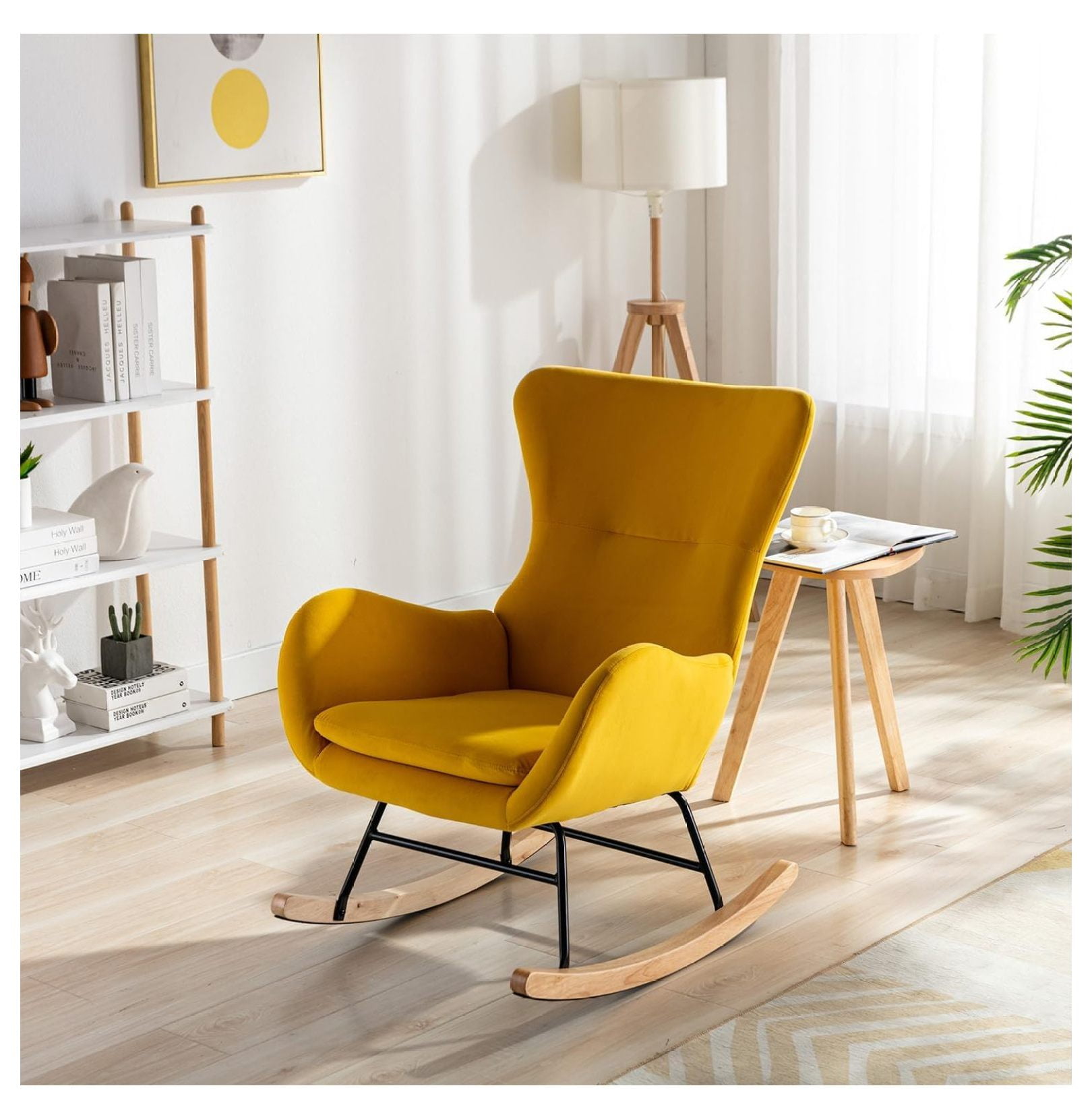 Rocking Accent Chair with High Backrest and Armrests,Upholstered Baby ...