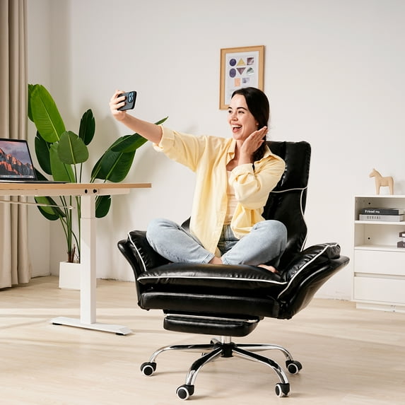 Big and Tall Office Chair, PU Swivel Flip Chair Extended Headrest ...