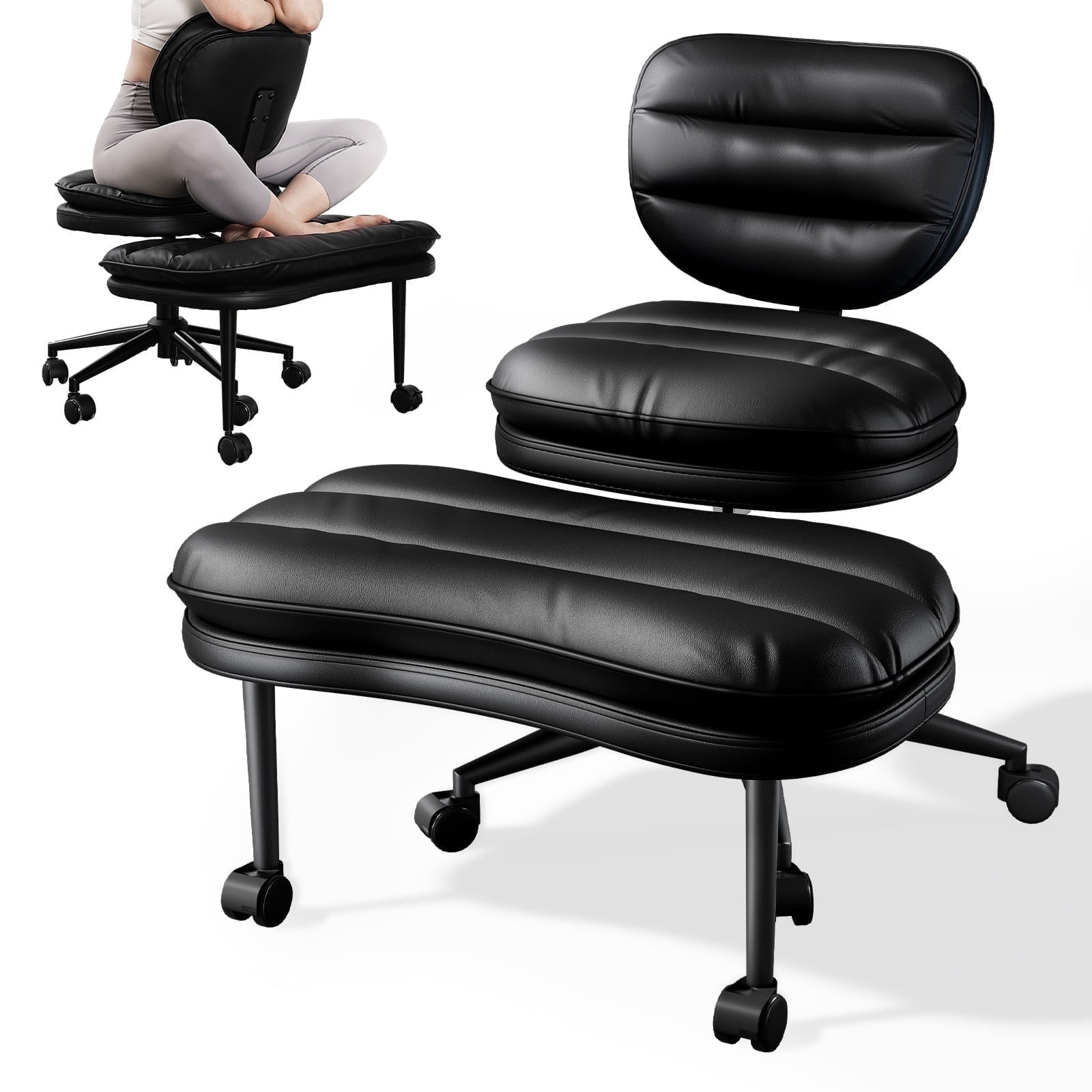 Upgraded Ergonomic Cross Legged Swivel Chair, Adjustable Height and PU ...