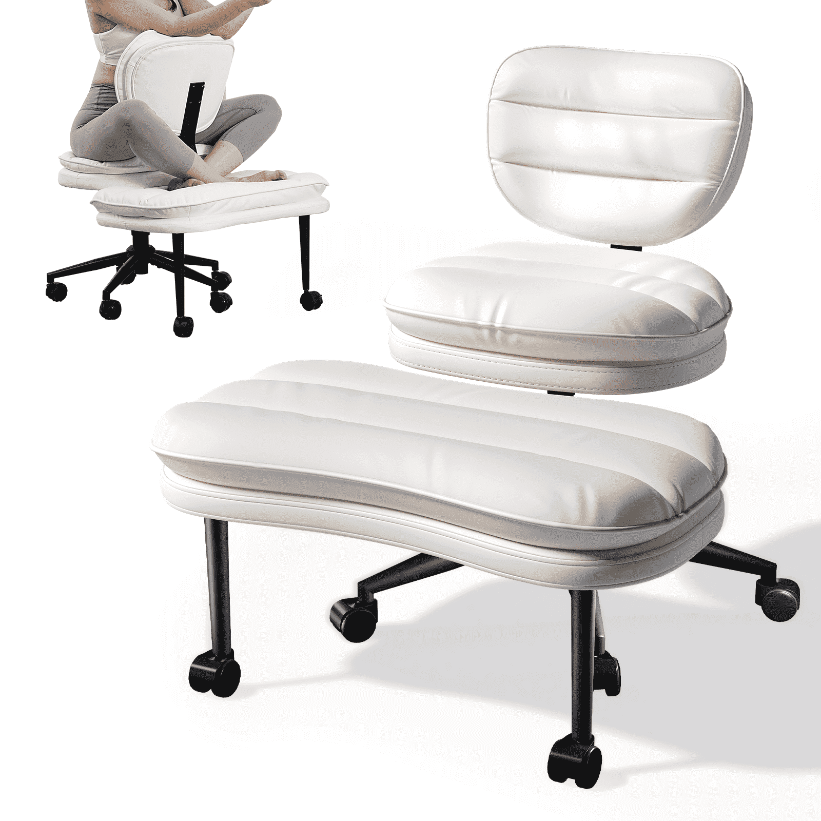 Upgraded Ergonomic Cross Legged Swivel Chair, Adjustable Height and PU ...