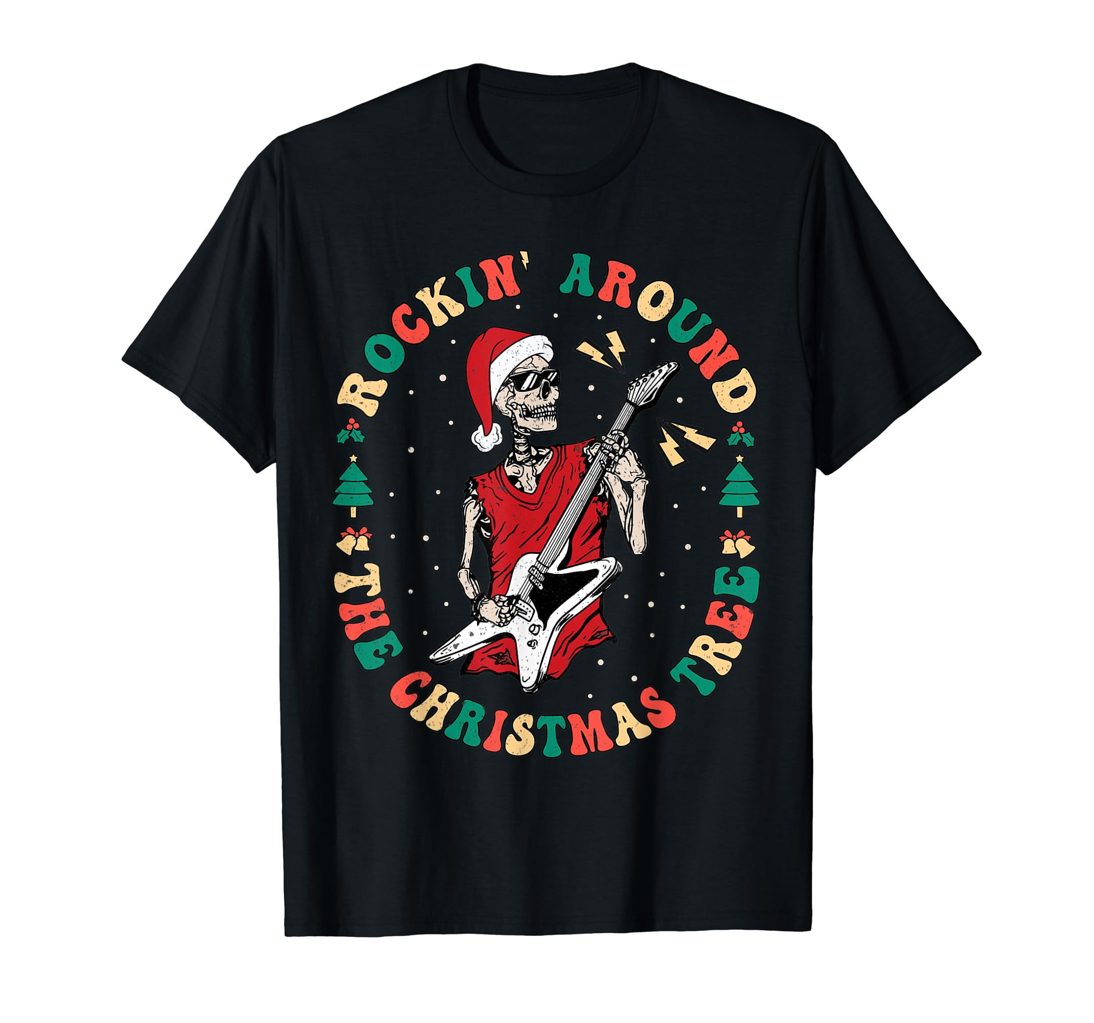 Rocking Around The Christmas Tree Rocker Skeleton Hand Rock T-Shirt ...