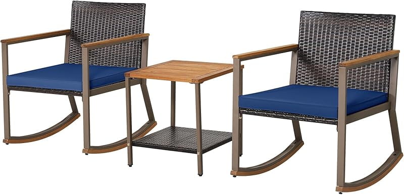 Rocking Bistro Set, Outdoor PE Wicker Rocking Chair with Coffee Table ...