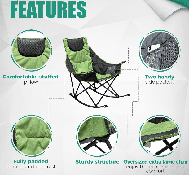 Rocking Camping Chair, Luxury Padded Recliner, Oversized Folding Lawn ...