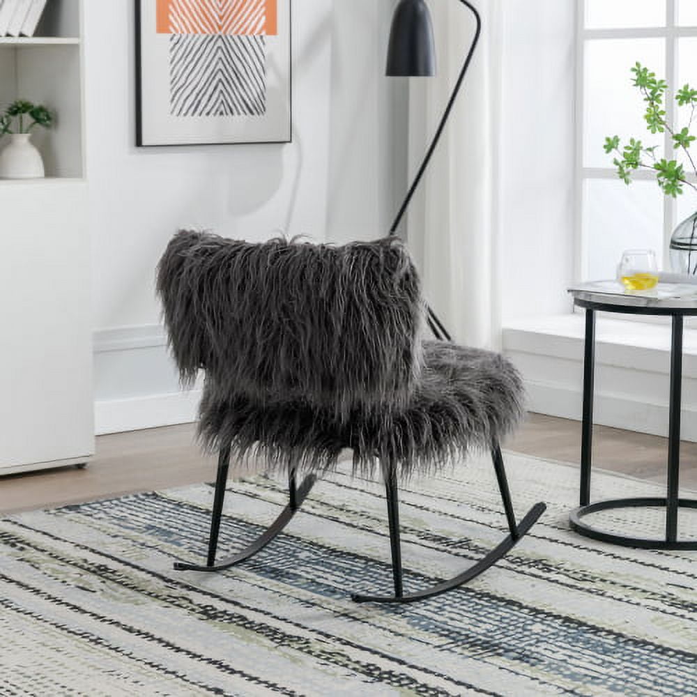 Rocking Chair, 25.2'' Wide Faux Fur Plush Nursery Rocking Chair for ...