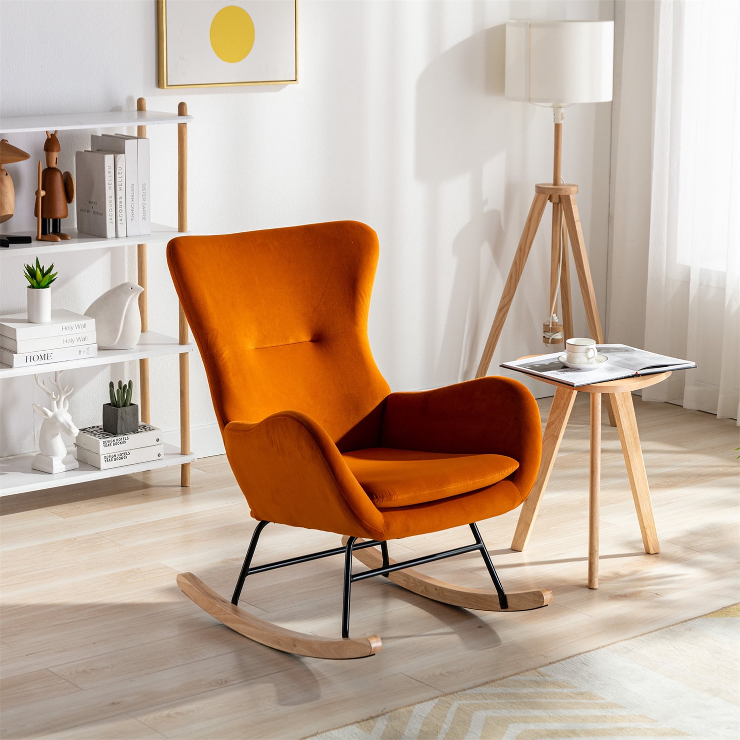 Rocking Chair, 33.1" Modern Velvet Fabric Padded Seat Rocking Chair ...