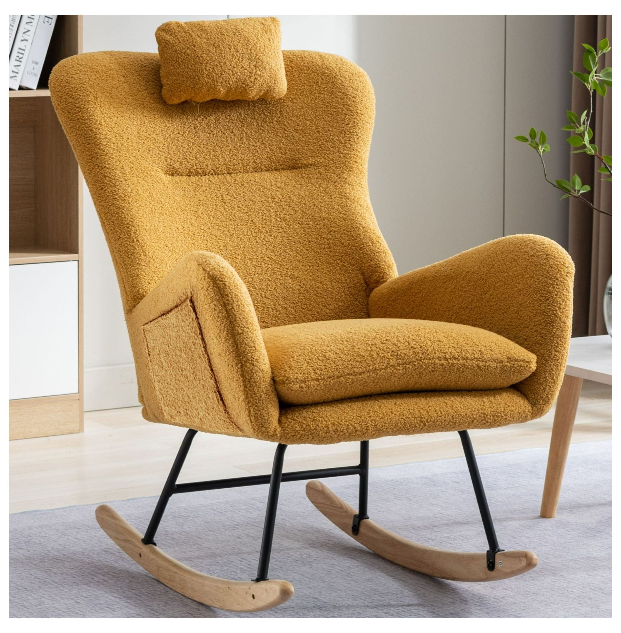 Rocking Chair 35.5 inch, Teddy Fabric Glider Rocker with Pocket ...