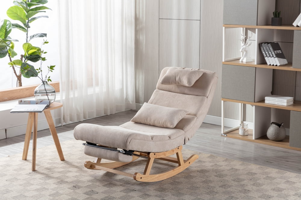 Rocking Chair with Adjustable Footrest, Upholstered Glider Lounge Chair ...