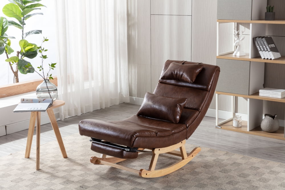 Rocking Chair with Adjustable Footrest, Upholstered Glider Lounge Chair ...