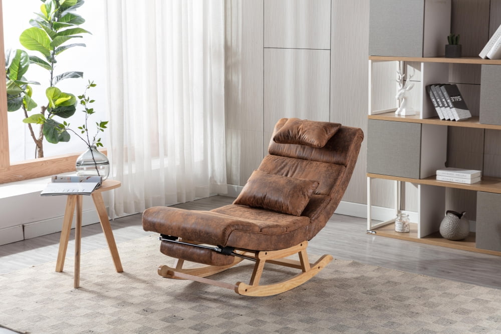 Rocking Chair with Adjustable Footrest, Upholstered Glider Lounge Chair ...