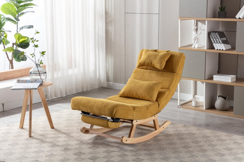 Rocking Chair with Adjustable Footrest, Upholstered Glider Lounge Chair ...