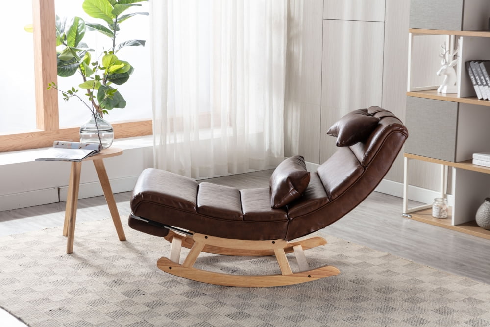 Rocking Chair Armchair with Retractable Footstool, PU Padded Seat ...