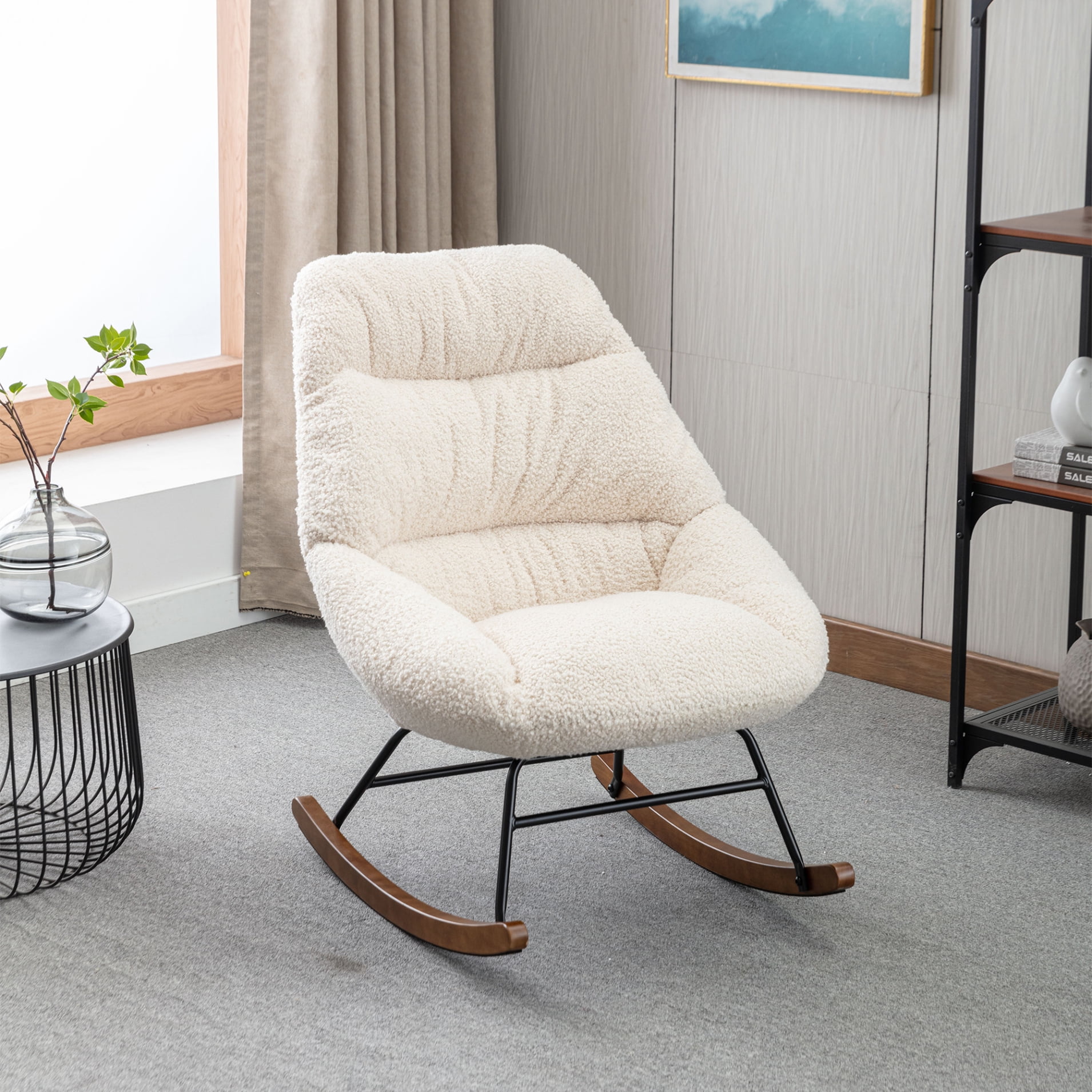 Rocking Chair, Boucle Fabric Rocker Accent Chair, Comfy Uplostered ...