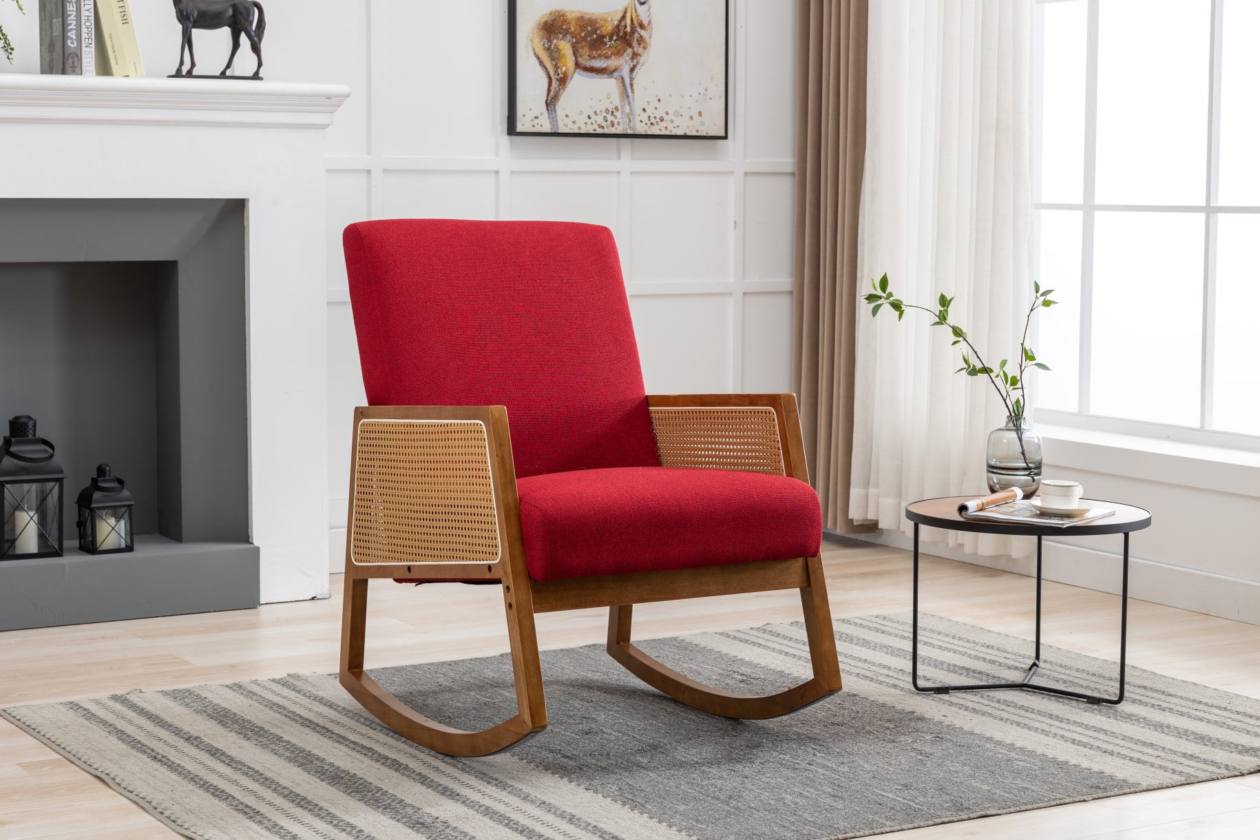 Rocking Chair,Comfortable Accent Rocker Chair with Wooden Base and ...