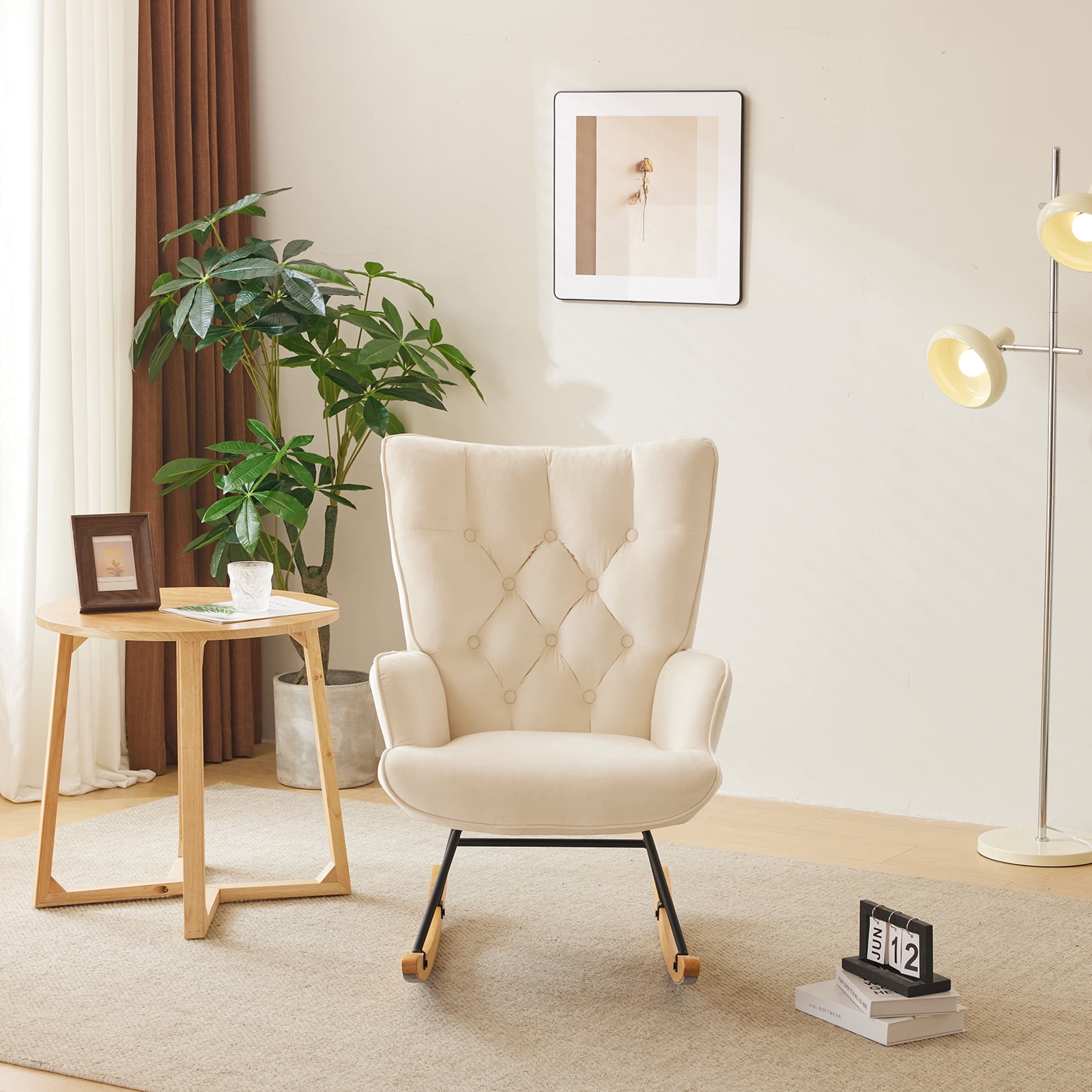 Rocking Chair Flannel Upholstered Glider Rocker Rocking Accent Chair ...