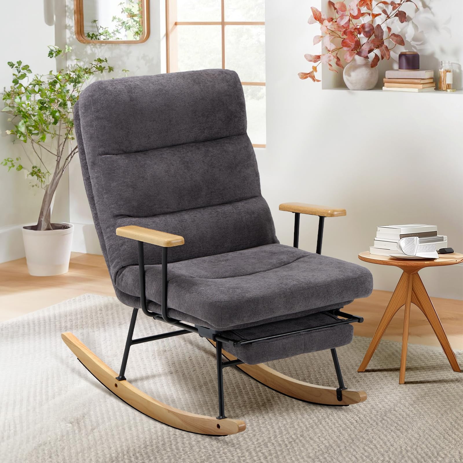 Rocking Chair with Footrest-Glider Rocking Chair with Retractable ...