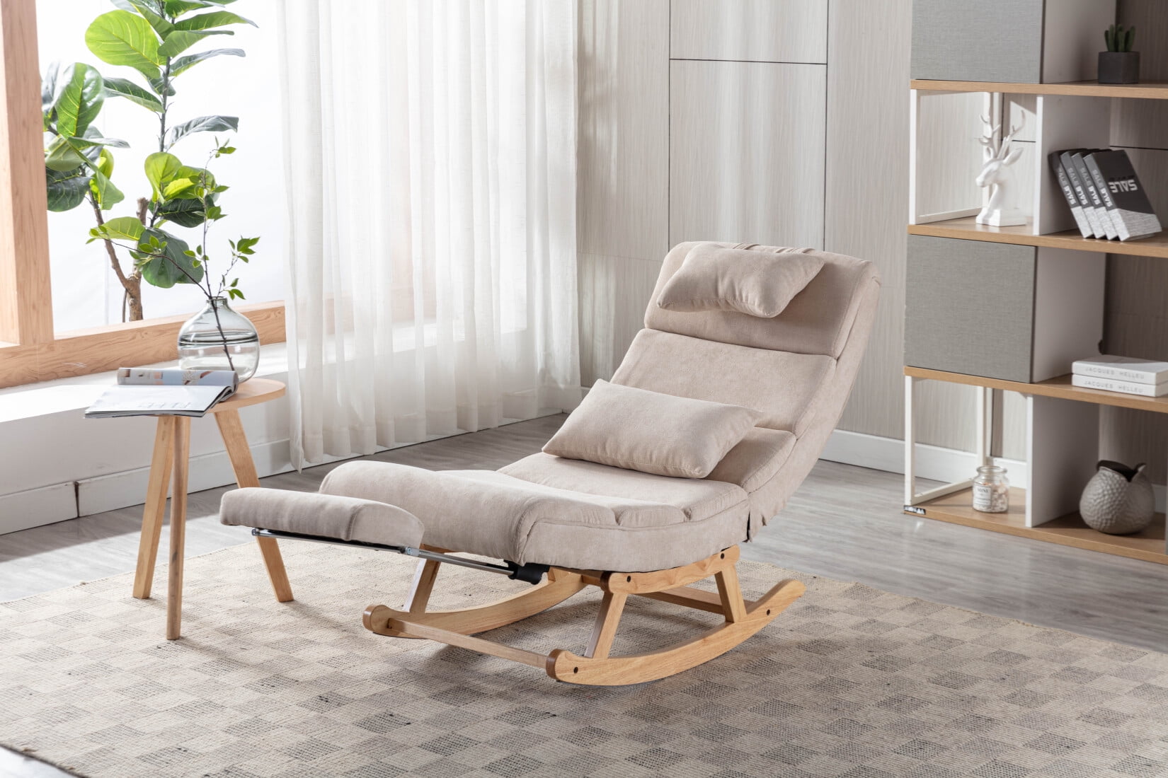 Rocking Chair with Headrest and Footrest, Upholstered Glider Chair with ...