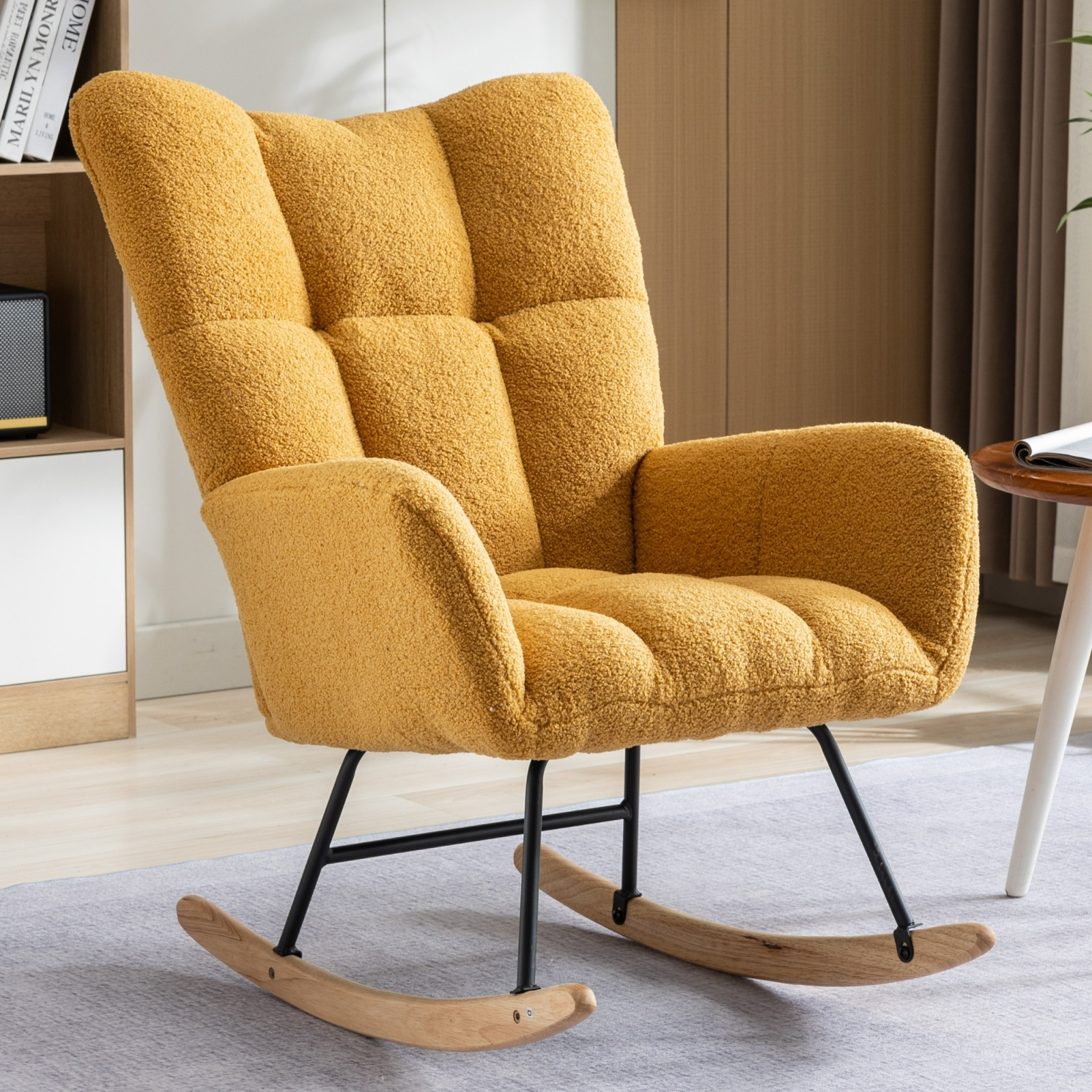 Rocking Chair, High Back Accent Chair with Solid Wood Legs, Metal Frame ...