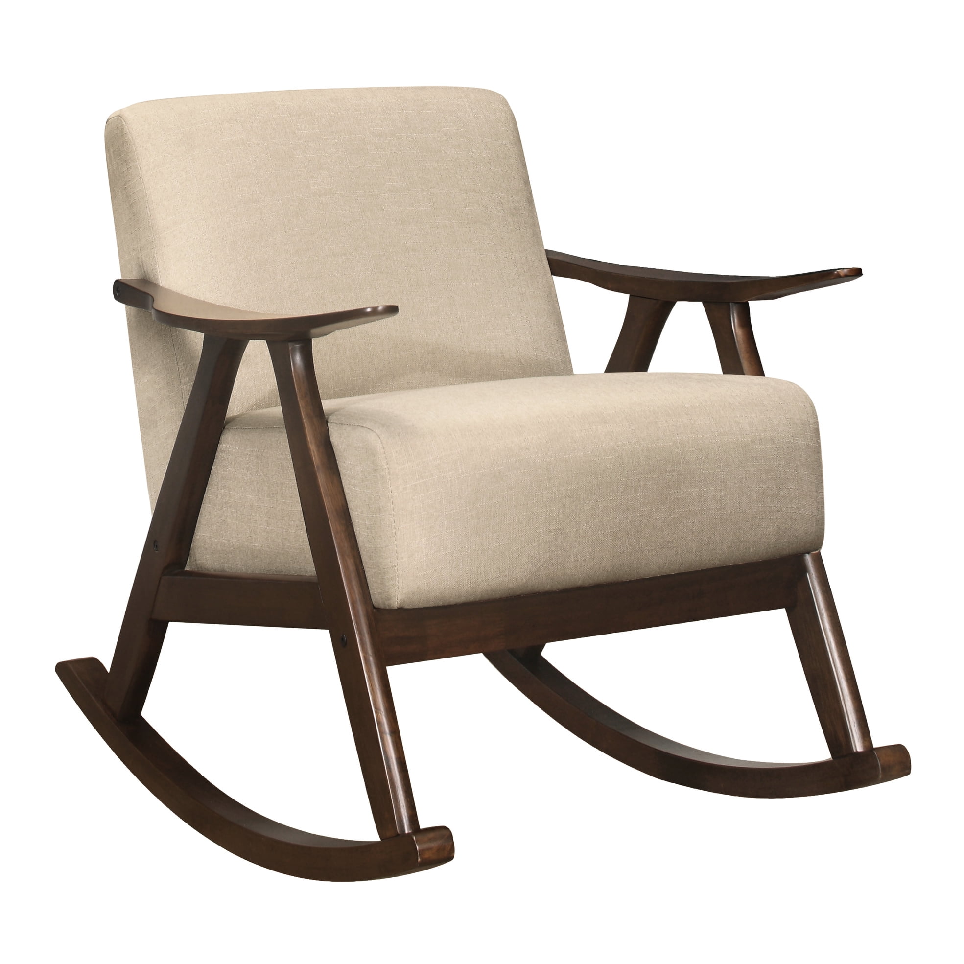 Rocking Chair For Living Room - Brown Fabric, Dark Walnut Wood Frame ...