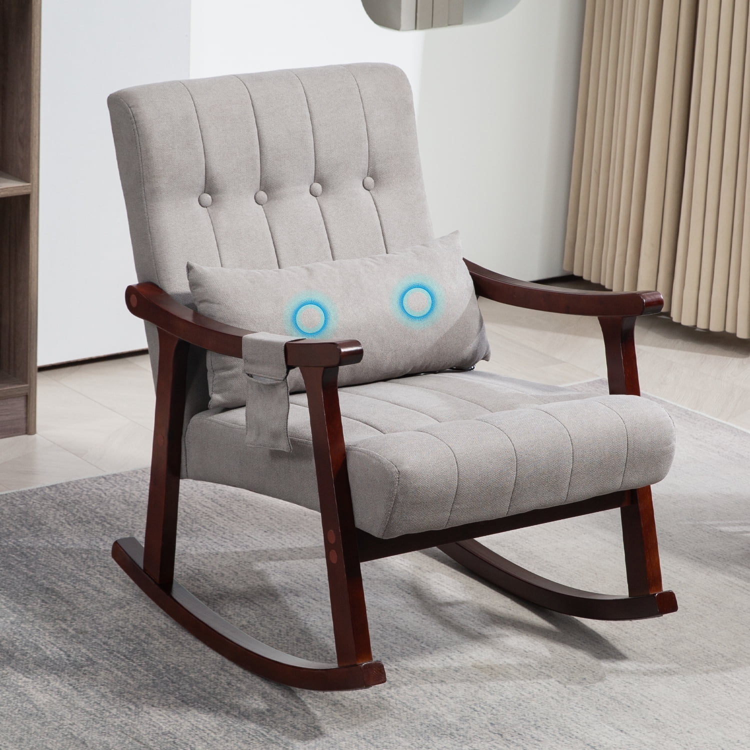 Rocking Chair with Massage Lumbar Support,Upholstered Glider Chair with ...