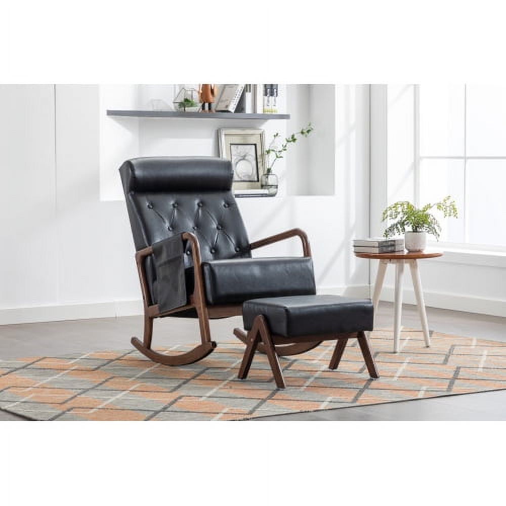 Rocking Chair, Mid-Century Modern Upholstered Fabric Rocking Armchair ...