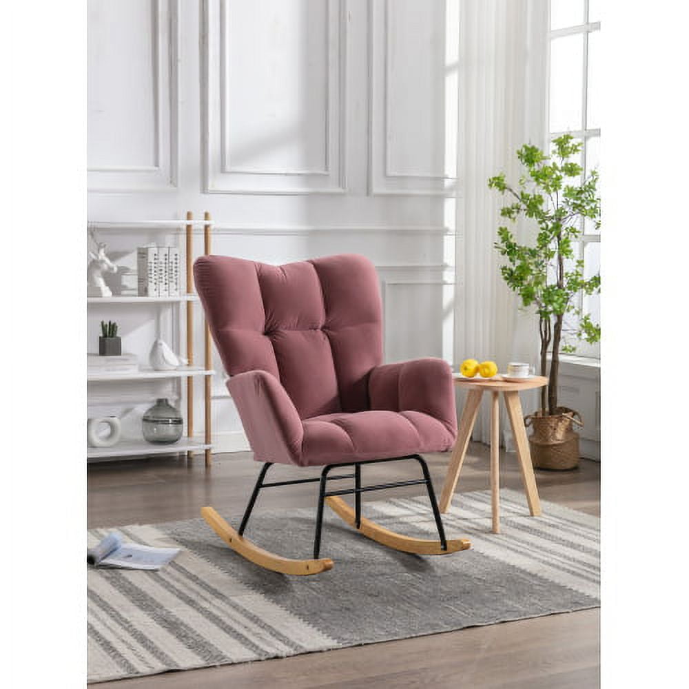 Rocking Chair, Mid Century Velvet Tufted Upholstered Accent Rocker ...