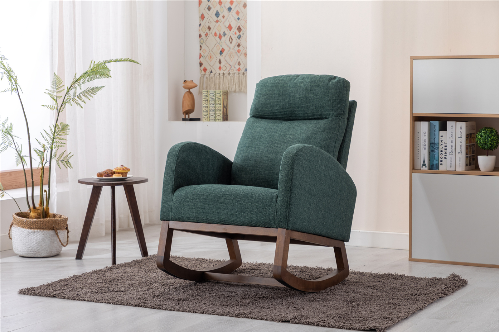 Rocking Chair, Modern Fabric Upholstered Accent Armchair with High ...