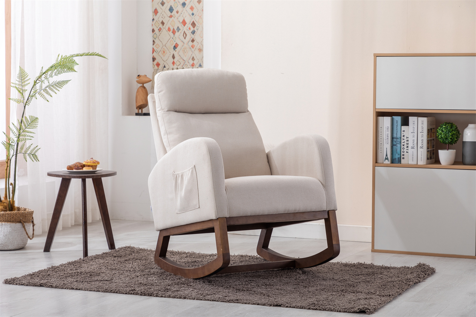 Rocking Chair, Modern Fabric Upholstered Living Room Rocker Chair with ...