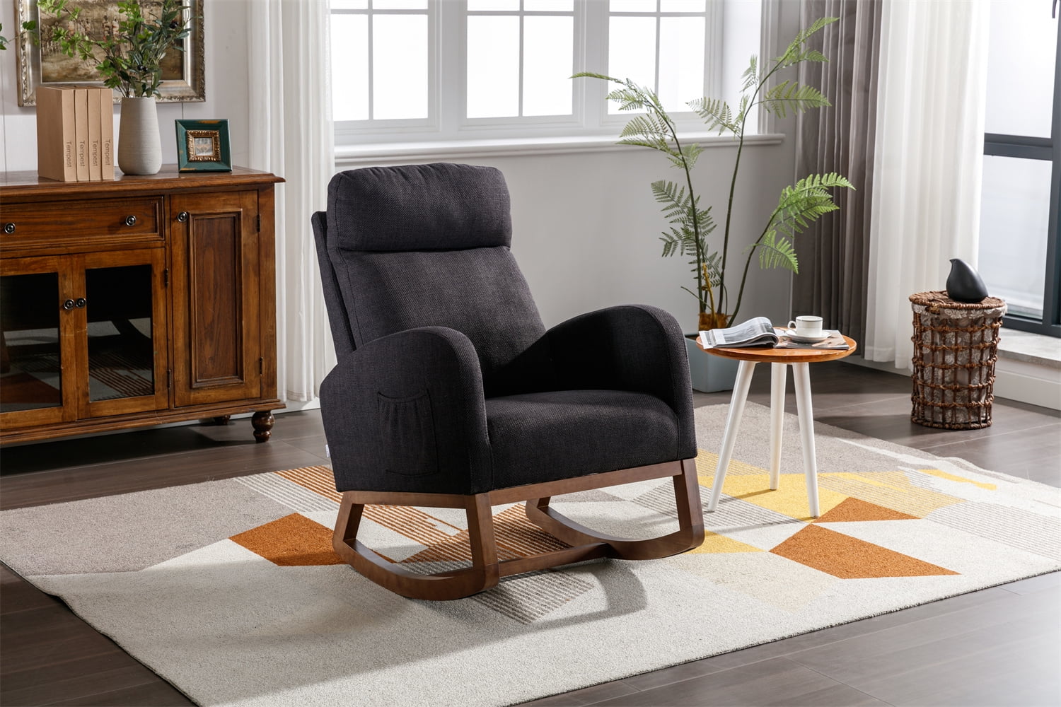Rocking Chair, Modern Fabric Upholstered Living Room Rocker Chair with ...