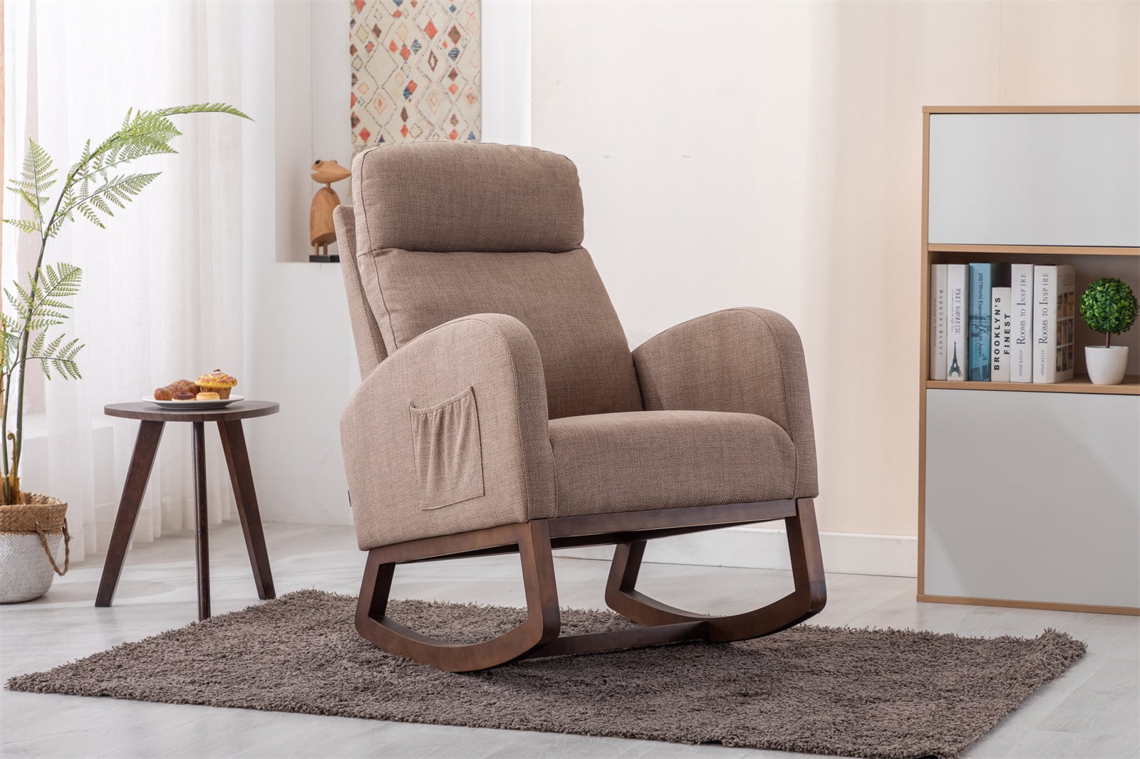 Rocking Chair, Modern Fabric Upholstered Living Room Rocker Chair with ...