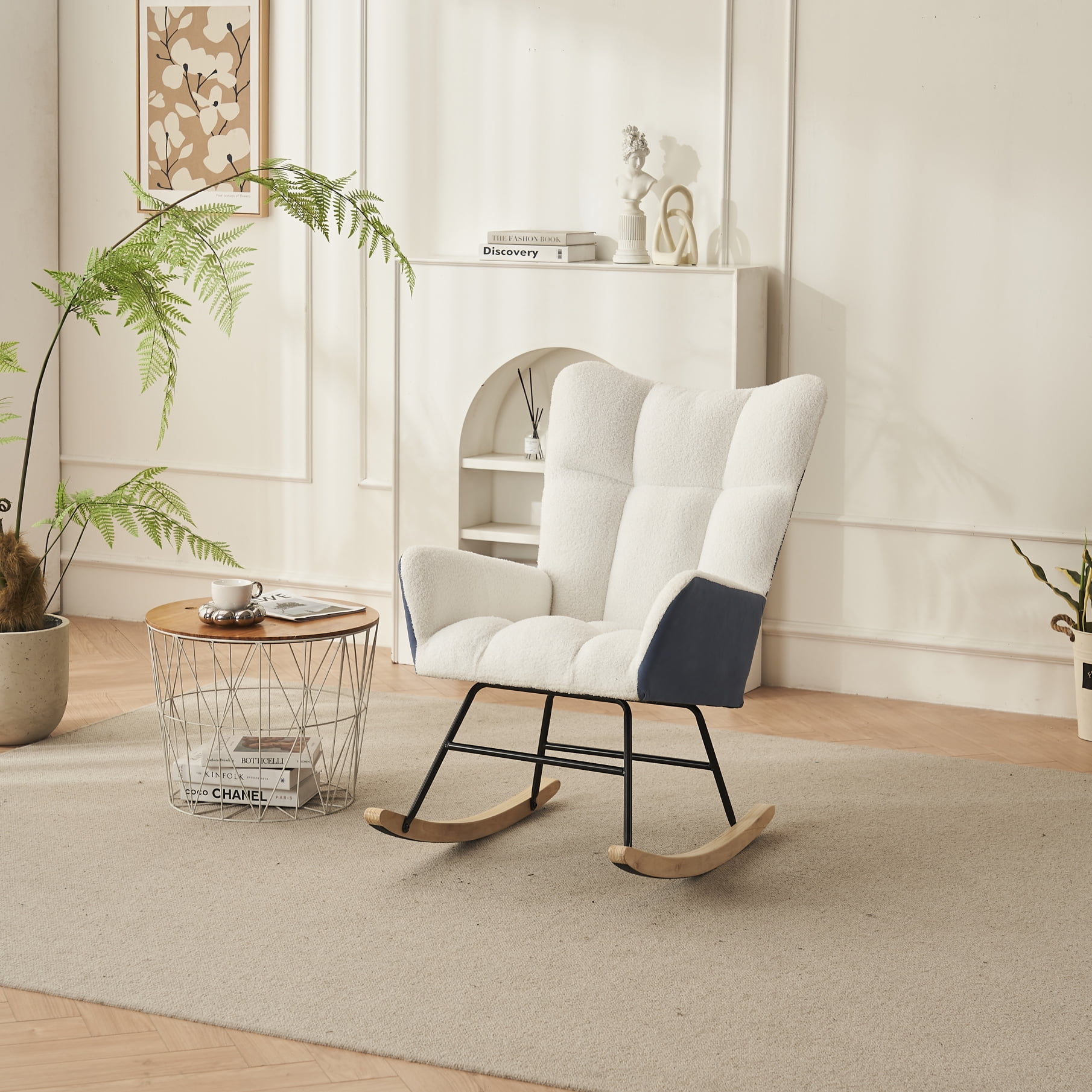 Rocking Chair, Modern High Back Chair with Solid Wood Legs, Metal Frame ...