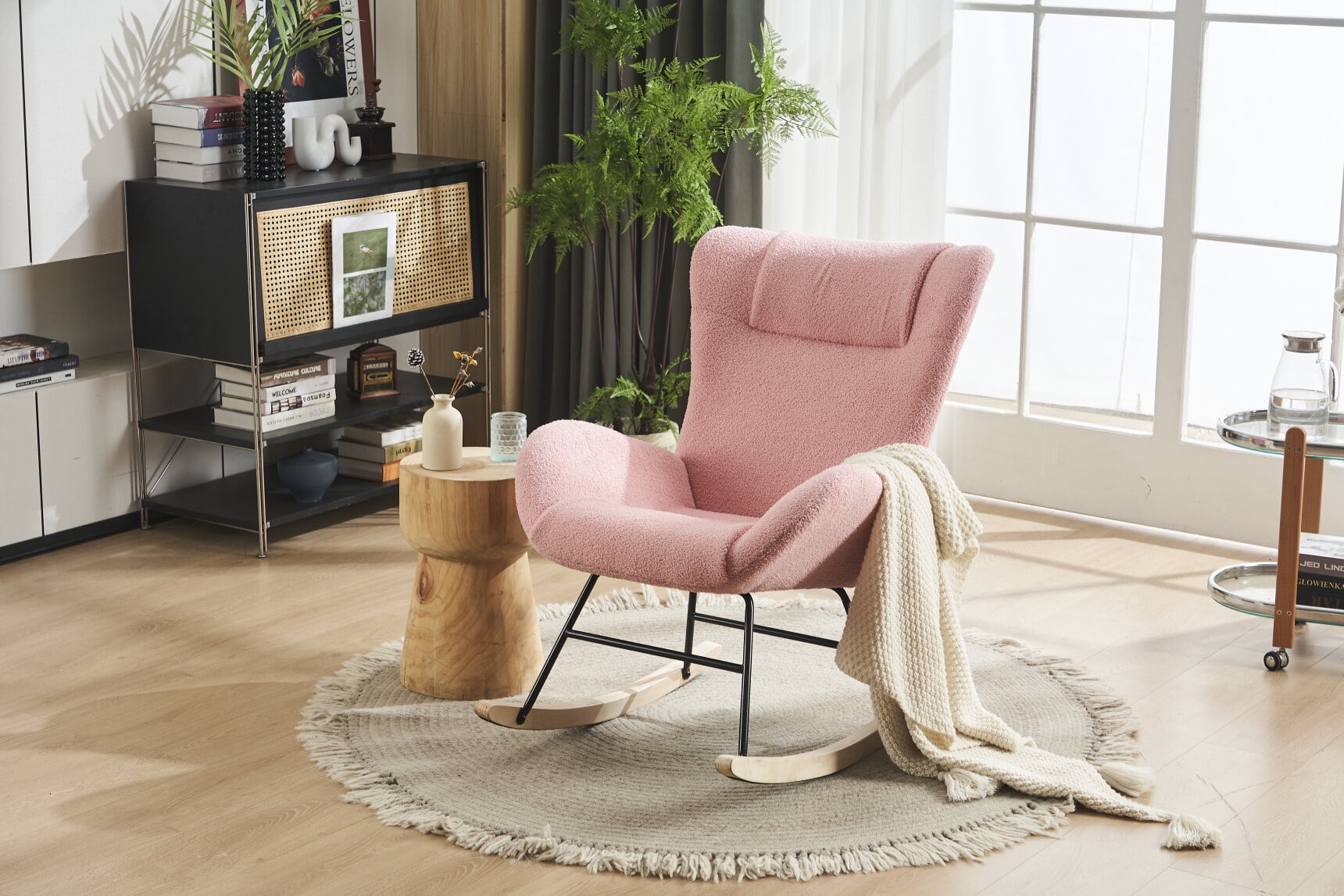 Rocking Chair, Modern High Back Chair with Solid Wood Legs, Metal Frame ...