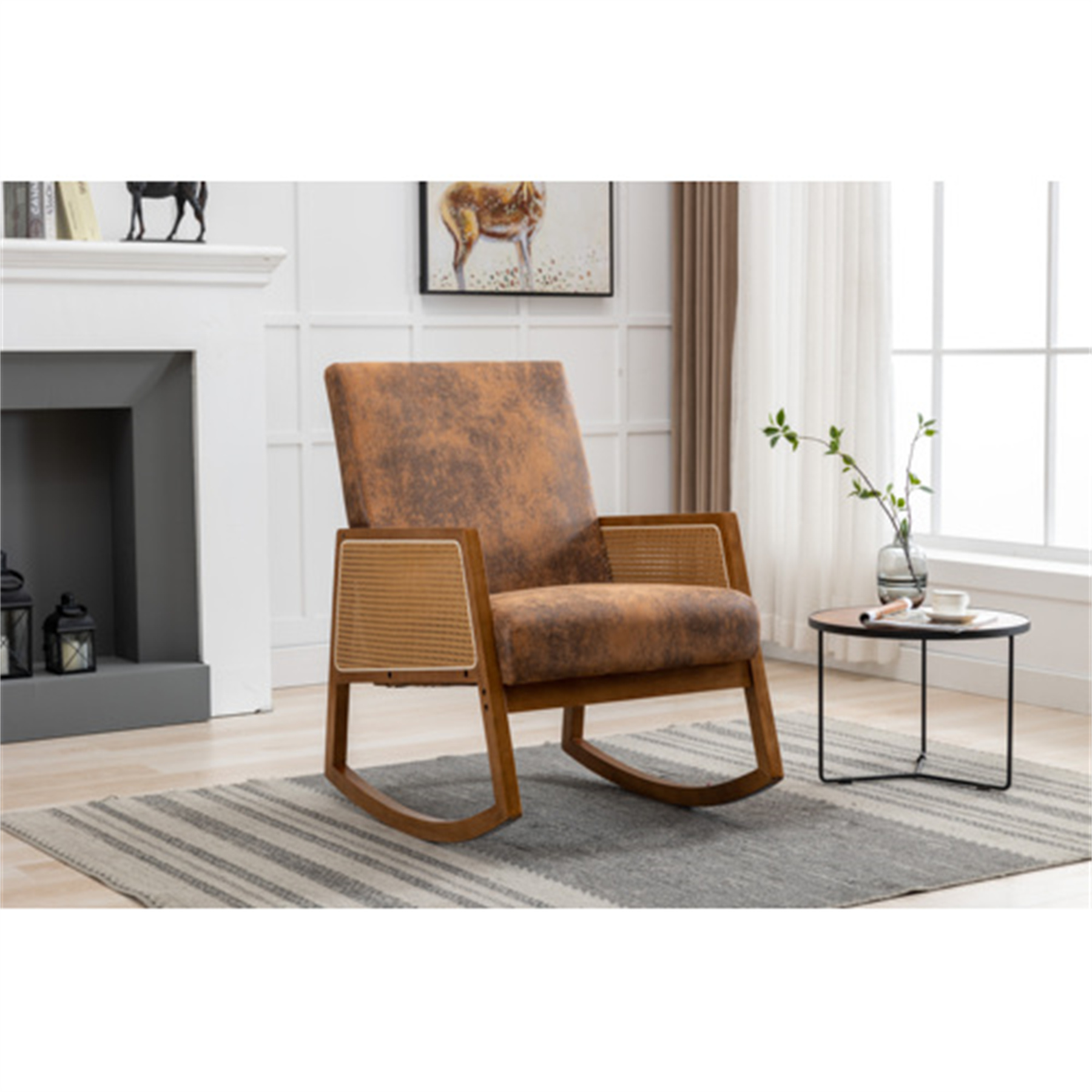 Rocking Chair, Modern Microsuede Upholstered Rocker Chair with High ...