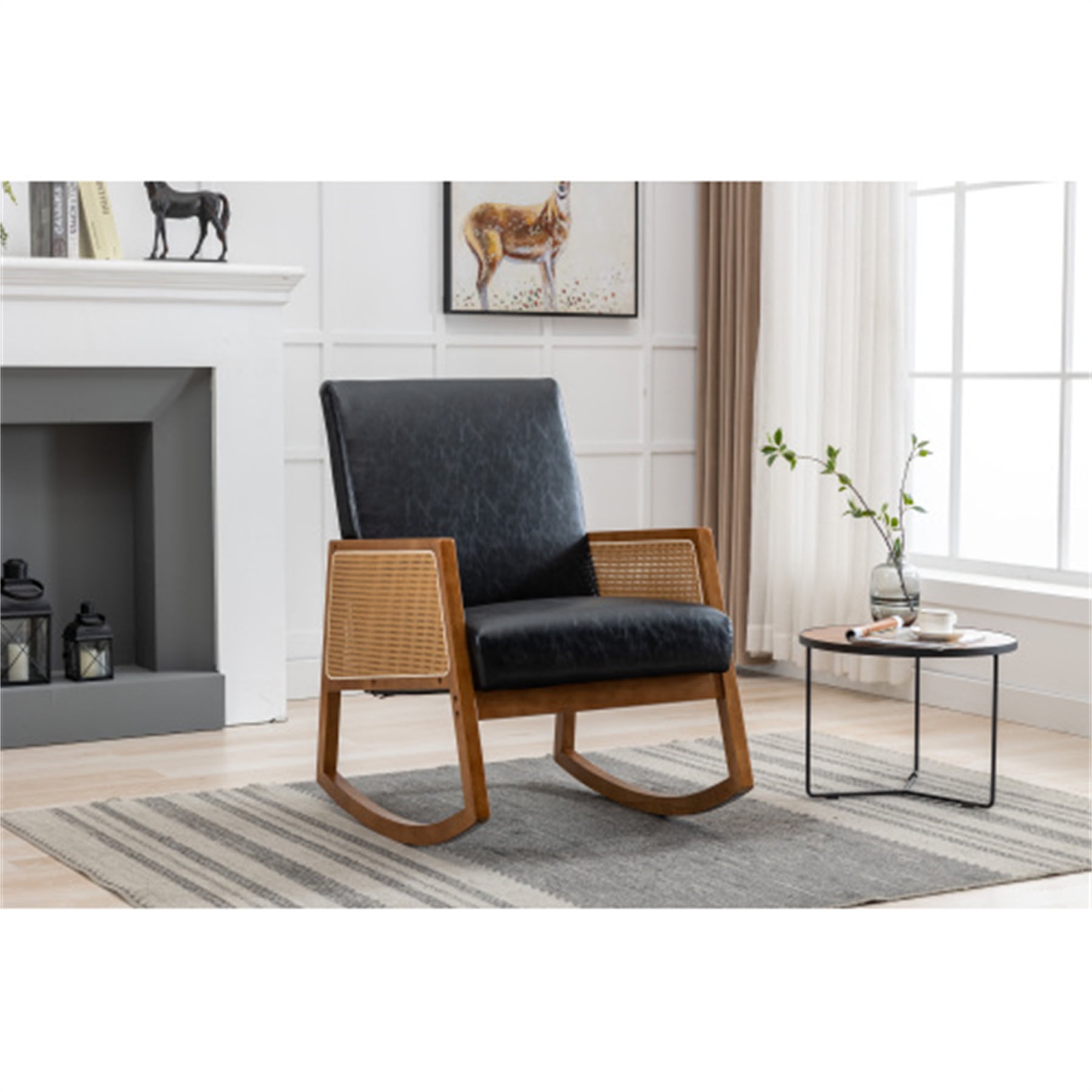 Rocking Chair, Modern PU Leather Upholstered Rocker Chair with High ...