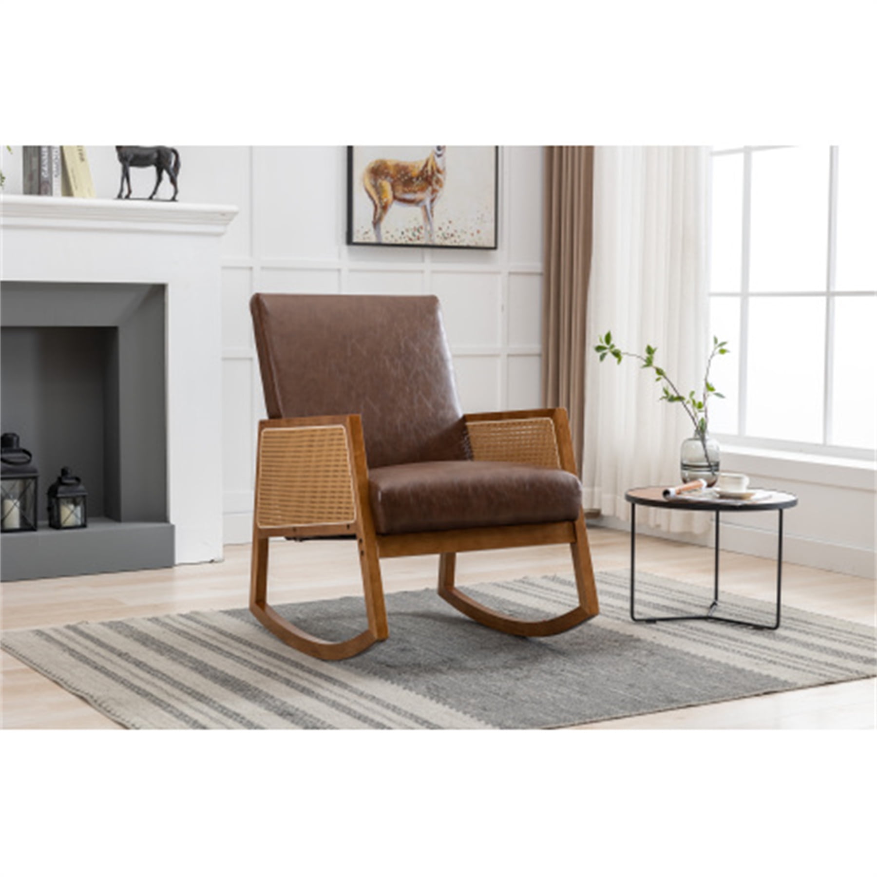 Rocking Chair, Modern PU Leather Upholstered Rocker Chair with High ...